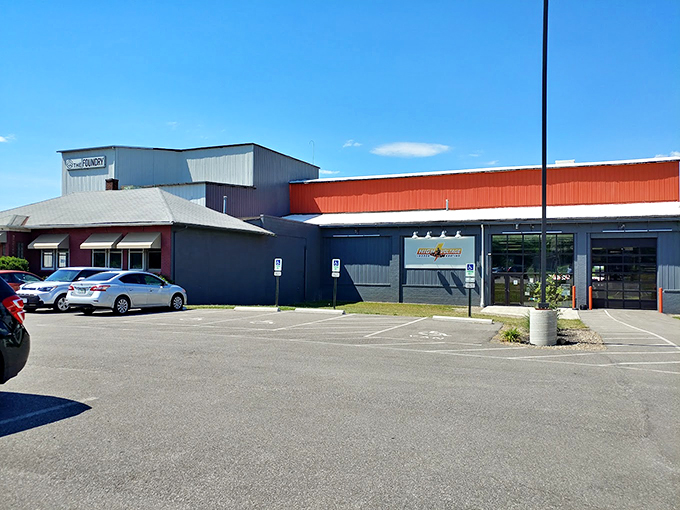 The unassuming exterior of High Voltage Indoor Karting hides the adrenaline-pumping paradise within, like finding a Ferrari engine inside a station wagon.