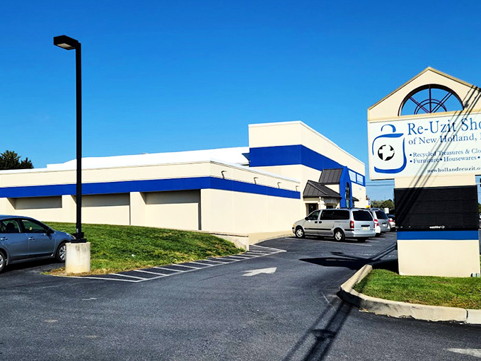 The distinctive purple and beige exterior welcomes treasure hunters with its arched window&mdash;like a portal to another shopping dimension.