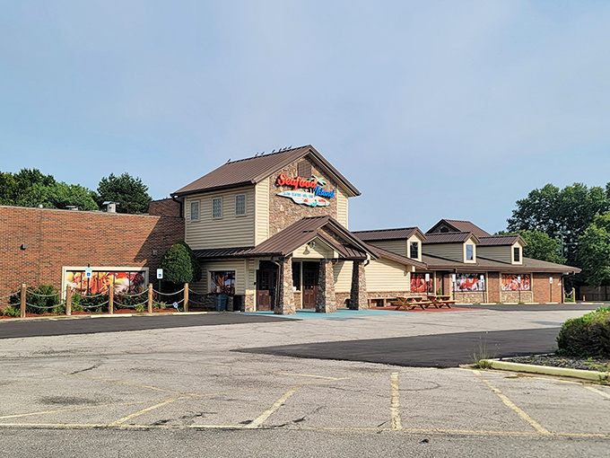 The unassuming exterior of Seafood Island stands like a coastal mirage in suburban Shawnee, promising oceanic treasures in the most landlocked of settings.