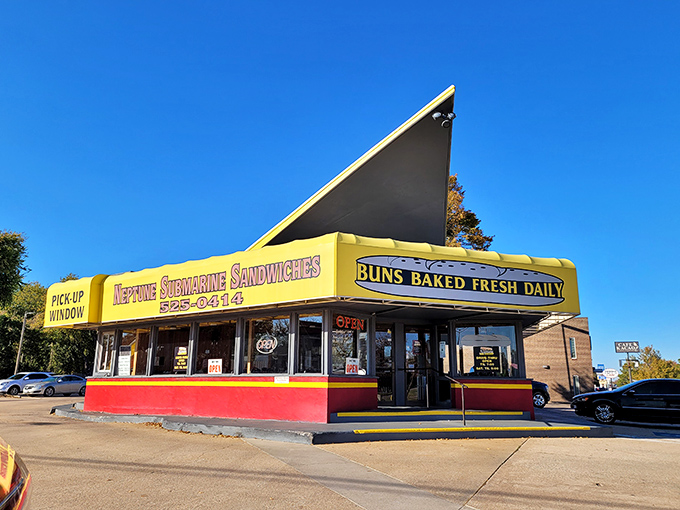 That iconic yellow fin-shaped roof isn't just architectural whimsy&mdash;it's a lighthouse for the sandwich-starved souls of Oklahoma City.