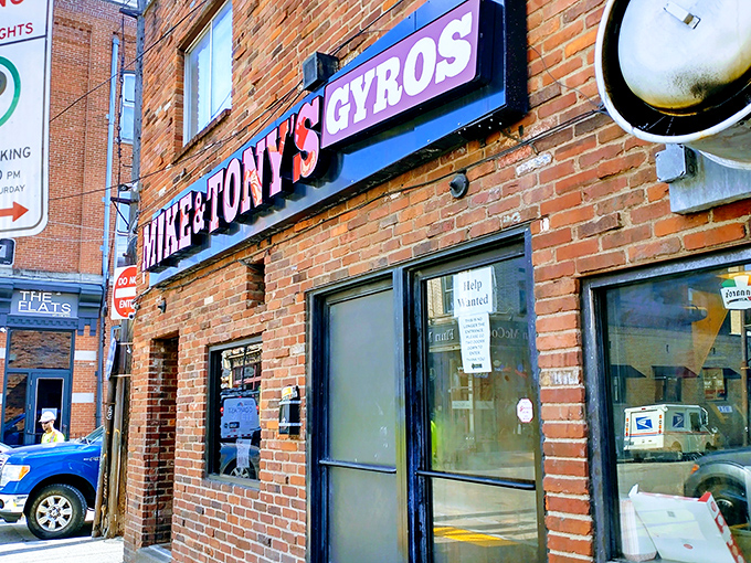 The unassuming brick exterior of Mike & Tony's Gyros proves once again that culinary treasures often hide behind the simplest facades.