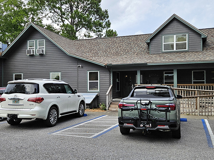 The unassuming gray exterior of The Boathouse Landing hides culinary treasures within, like finding a pearl in an oyster shell.