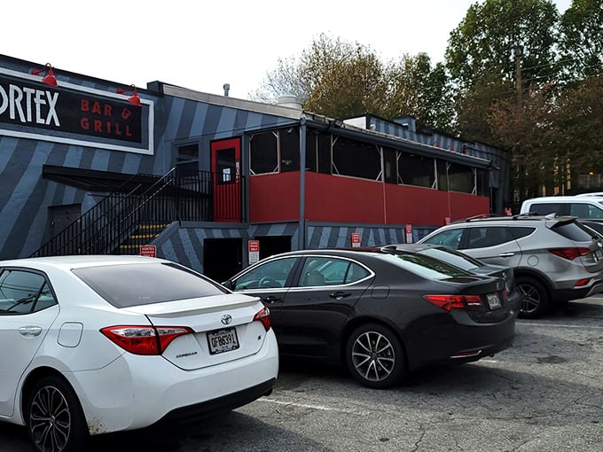 The skull entrance isn't subtle marketing&mdash;it's an architectural dare that screams, "Enter if you're brave enough for our burgers!" Pure Atlanta audacity.