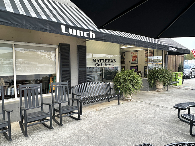 The unassuming exterior of Matthews Cafeteria stands like a time capsule on Tucker's Main Street, promising comfort food that transcends decades.