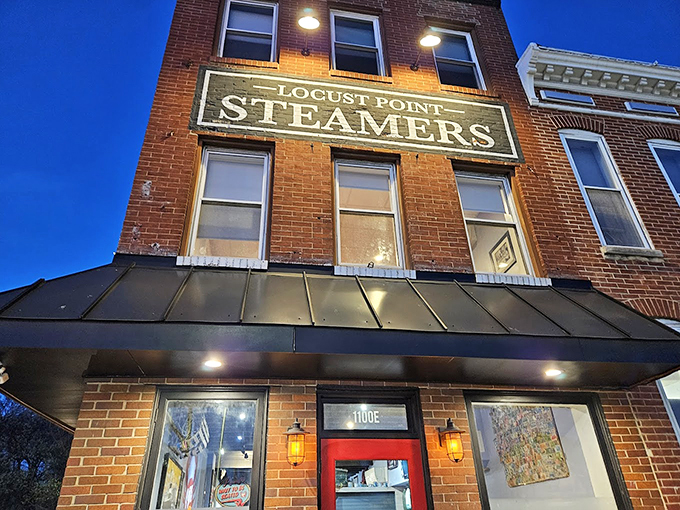 That iconic vertical "STEAMERS" sign is like a lighthouse for the hungry, guiding seafood pilgrims to this brick corner of Baltimore's Locust Point neighborhood.