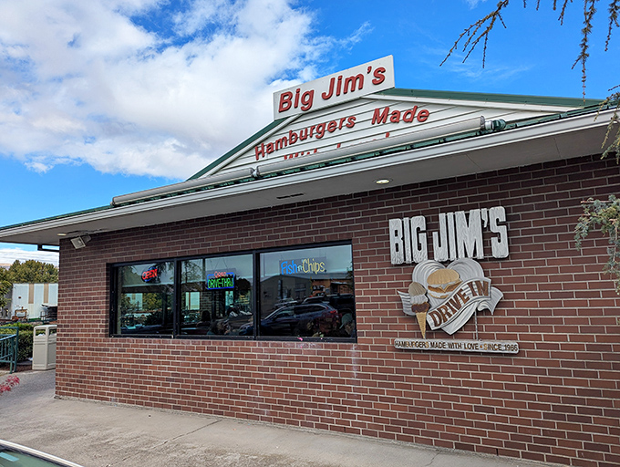 The unassuming brick exterior of Big Jim's hides a burger paradise within, like finding the Hope Diamond at a yard sale.