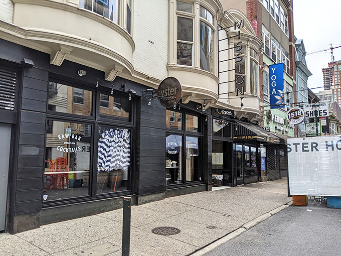 Nestled on Sansom Street, Oyster House's modest exterior belies the seafood paradise waiting inside. That blue sign is basically a lighthouse for hungry souls.