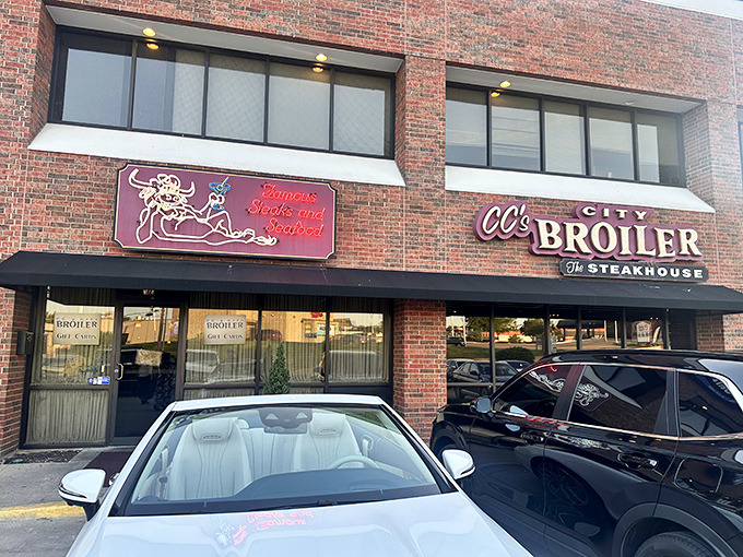 CC's City Broiler's brick exterior glows with promise after dark, its neon sign beckoning serious steak lovers like a carnivorous lighthouse. 