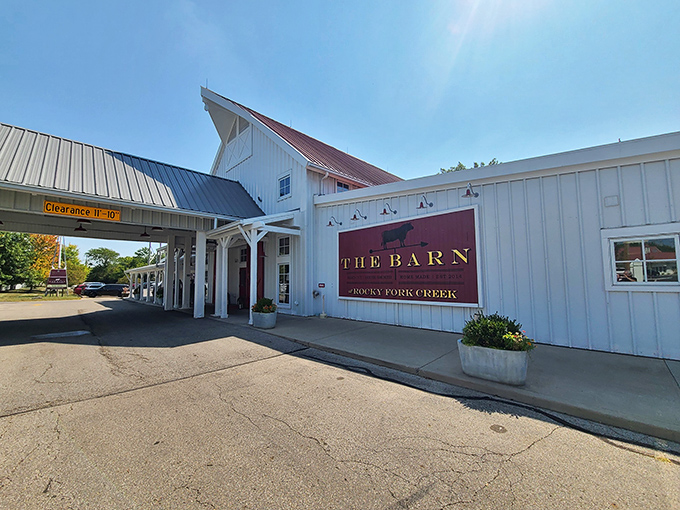 The red barn door isn't just for show&mdash;it's an invitation to carnivorous paradise. This rustic exterior houses some of Ohio's finest steaks.