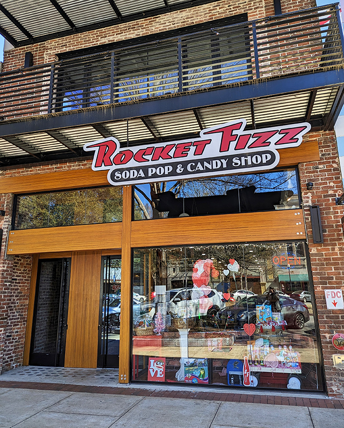 The brick storefront of Rocket Fizz beckons like a portal to childhood, its colorful signage promising a sugar-fueled adventure within Columbus's revitalized downtown.