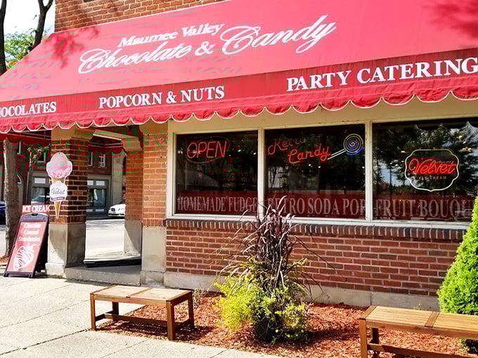The iconic red awning of Maumee Valley Chocolate and Candy beckons like a sweet siren call to anyone with a pulse and a sweet tooth.