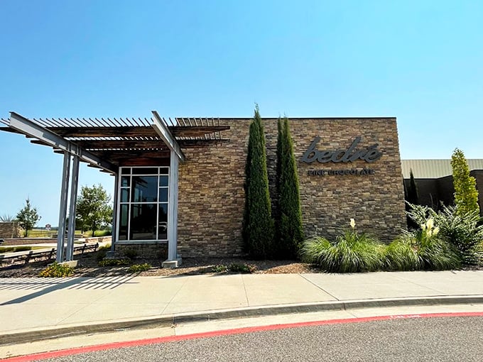 The stone fortress of sweetness beckons from the Oklahoma prairie, promising chocolate treasures within its stylish walls.