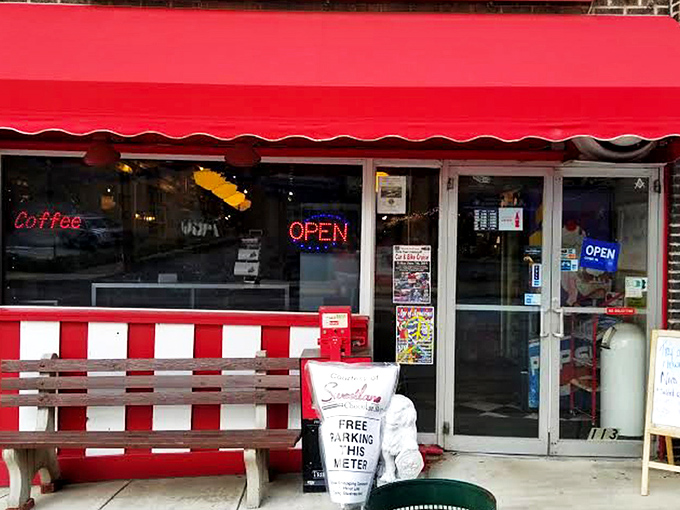 That iconic red awning is like a beacon of sweetness in Vandergrift, promising chocolatey treasures to those wise enough to step inside.