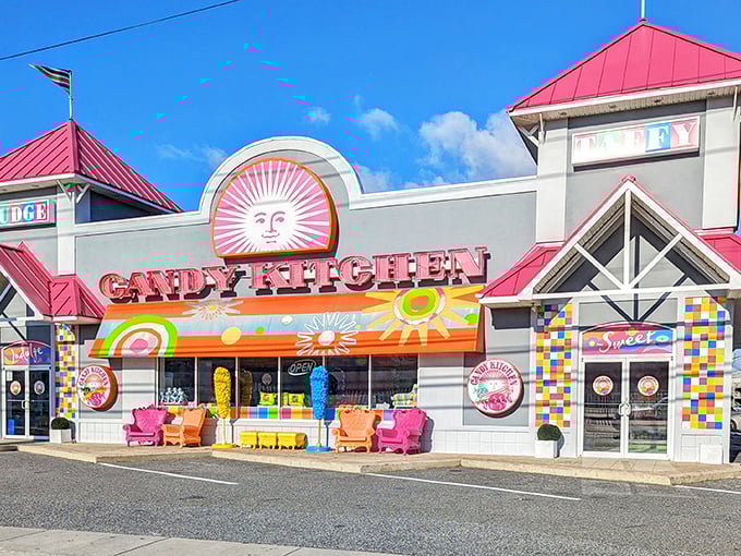 The iconic sun logo and rainbow awning of Candy Kitchen isn't just a storefront—it's the gateway to your inner child's wildest dreams.