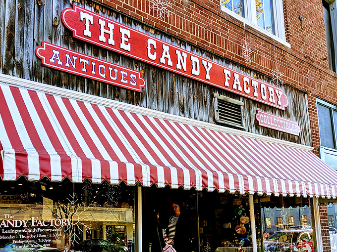 The iconic red-and-white striped awning beckons like a sugary lighthouse, guiding sweet-toothed sailors to this brick-fronted paradise in downtown Lexington.