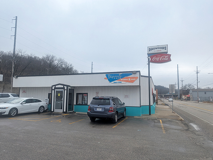 The unassuming exterior of Dagwood's Cafe stands like a time capsule against the Kansas sky, promising comfort food that transcends decades.