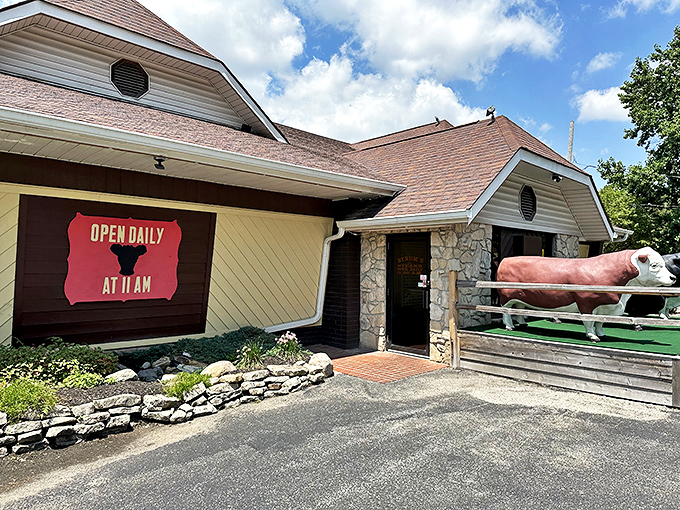 Those plastic cow sentinels aren't just for show&mdash;they're the first clue you've found a place where steak is serious business.
