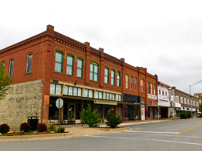 Downtown Sulphur's historic brick buildings transport you to a simpler time, where the Sulphur Bakery promises sweet treasures within its vintage storefront.