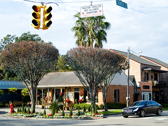 Fairhope's iconic downtown clock stands like a cheerful timekeeper, reminding visitors they've entered a place where minutes pass a little more sweetly.