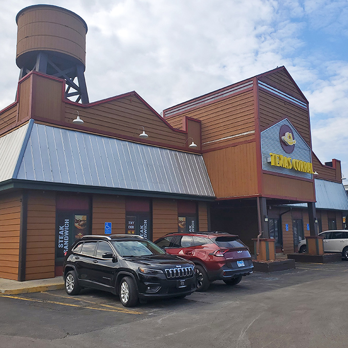 That iconic water tower isn't just for show—it's Texas Corral's way of saying "howdy" before you even park your car.