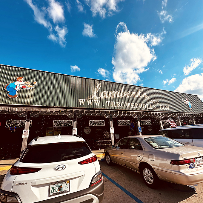 The iconic green exterior of Lambert's Café stands proud in Sikeston, complete with American flags and a promise of throwed rolls that's visible from the highway.