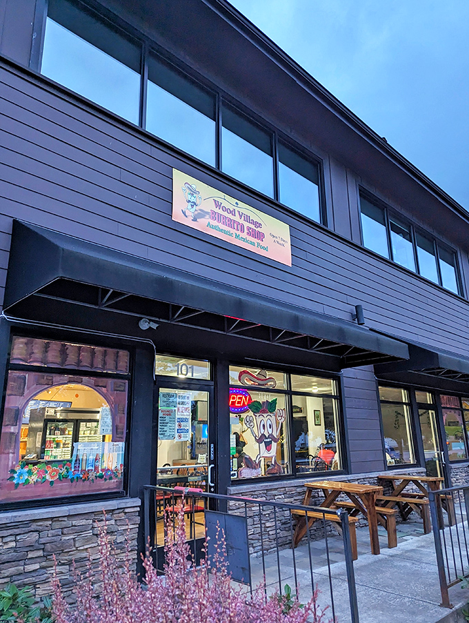 The unassuming exterior of Wood Village Burrito Shop might not scream "culinary destination," but like any great treasure, the real magic happens once you step inside.