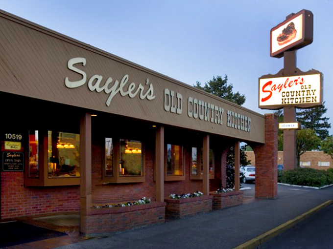 The iconic yellow facade of Sayler's welcomes hungry Oregonians like an old friend who happens to know how to grill a perfect steak.