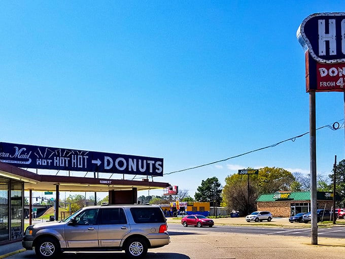 The shrine to fried dough delights stands proudly on Hearne Avenue, beckoning hungry pilgrims with promises of sugary salvation. 