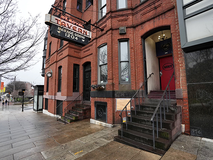 The iconic neon sign beckons like a lighthouse for thirsty souls, promising refuge and revelry at Baltimore's beloved Mt. Royal Tavern.