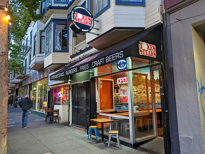 The unassuming storefront of Jake's Steaks beckons with its straightforward promise: "Cheesesteaks, Burgers, Fries, Wings, Craft Beers." No frills, just thrills.