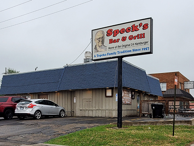 The blue-roofed time capsule that houses burger greatness. Speck's unassuming exterior proves once again that culinary treasures often hide in plain sight.