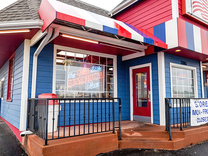 The red, white, and blue exterior of Steak Stuffers USA isn't subtle, but neither are the flavors waiting inside this patriotic sandwich paradise.