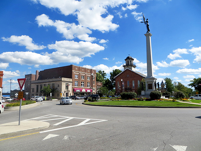Angola's town square feels like stepping into a Norman Rockwell painting, complete with that impressive Civil War monument standing sentinel over daily life.