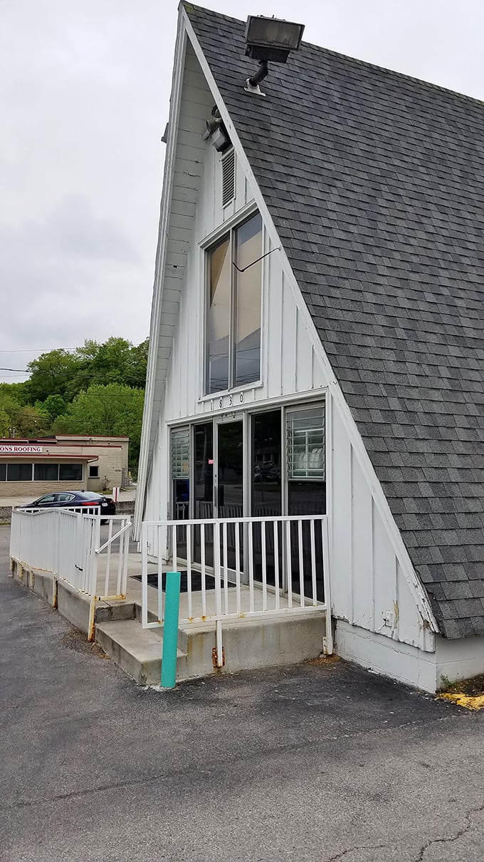 The iconic A-frame building of Mary Lou Donuts stands like a sugary lighthouse, beckoning carb enthusiasts from miles around.