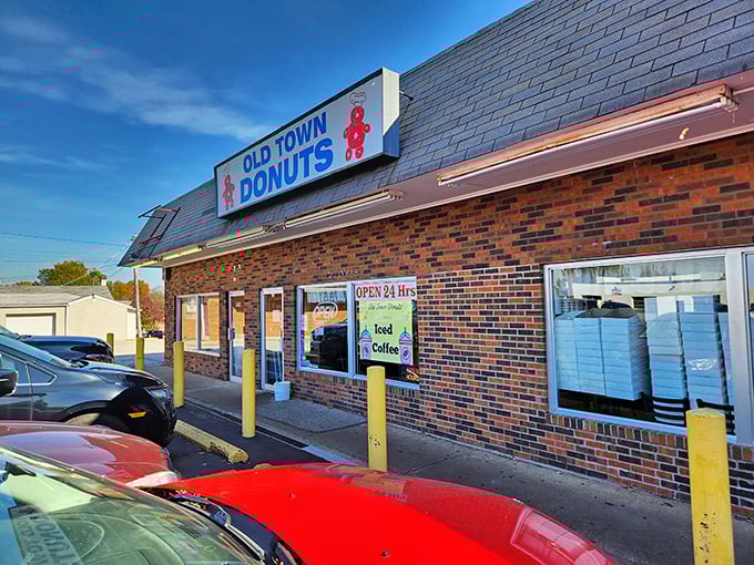 The iconic yellow hand holding a pink donut says it all &ndash; resistance is futile at this 24-hour temple of fried dough.