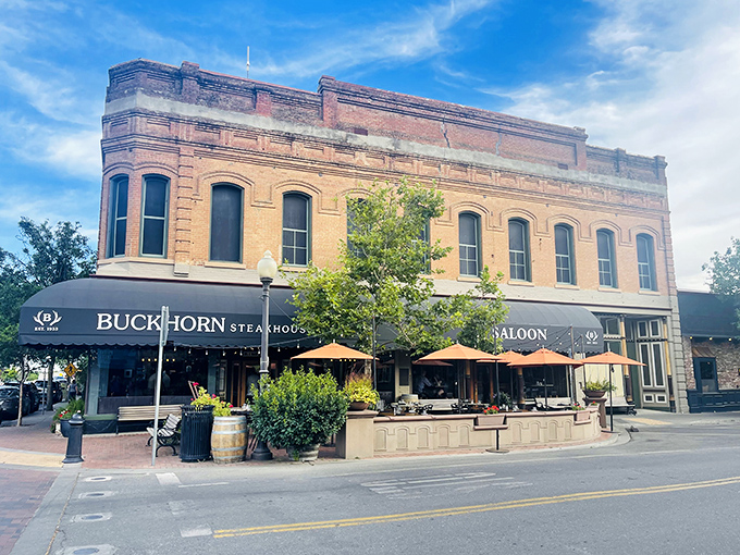 Historic charm meets culinary excellence at the Buckhorn Steakhouse, where this century-old brick building houses some of California's finest beef.