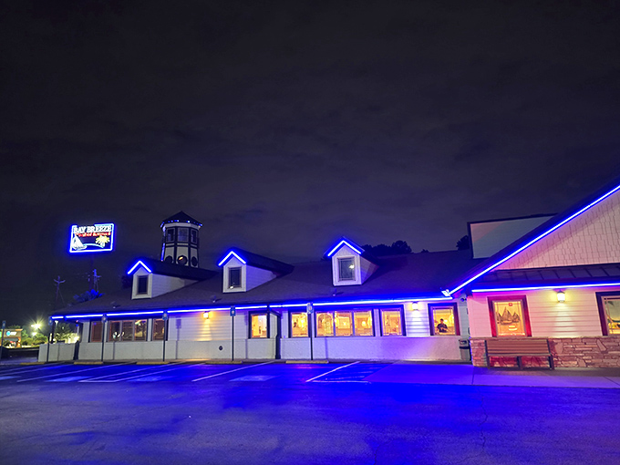 Bay Breeze's blue-lit exterior isn't trying to be South Beach fancy&mdash;it's the culinary equivalent of "come as you are, leave completely stuffed."