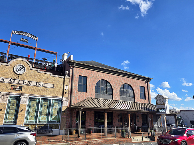 Brick and character define Bare Bones' exterior in downtown Buford, where culinary magic happens behind those unassuming walls.