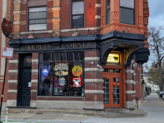 The historic brick building housing Kuma's Corner stands like a culinary beacon in Chicago, promising metal music and meat in equal measure.