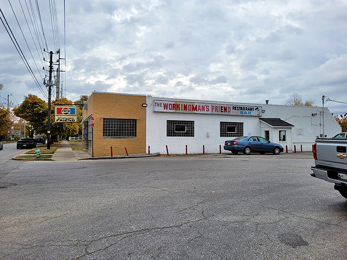 The unassuming exterior of Working Man's Friend stands like a time capsule on Indianapolis's west side, promising honest food without fanfare.