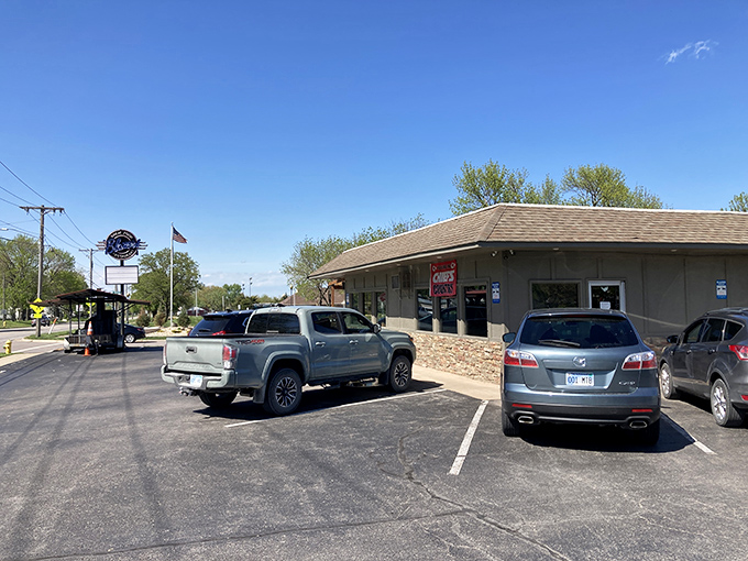 The unassuming exterior of Blazers Restaurant stands like a culinary sentinel in Gardner, promising delicious treasures within for those wise enough to stop.