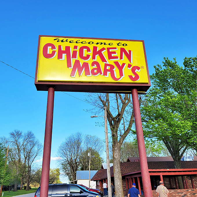 The bright yellow sign beckons like a lighthouse for hungry travelers. Chicken Mary's unpretentious exterior promises what truly matters: legendary fried chicken worth the journey.
