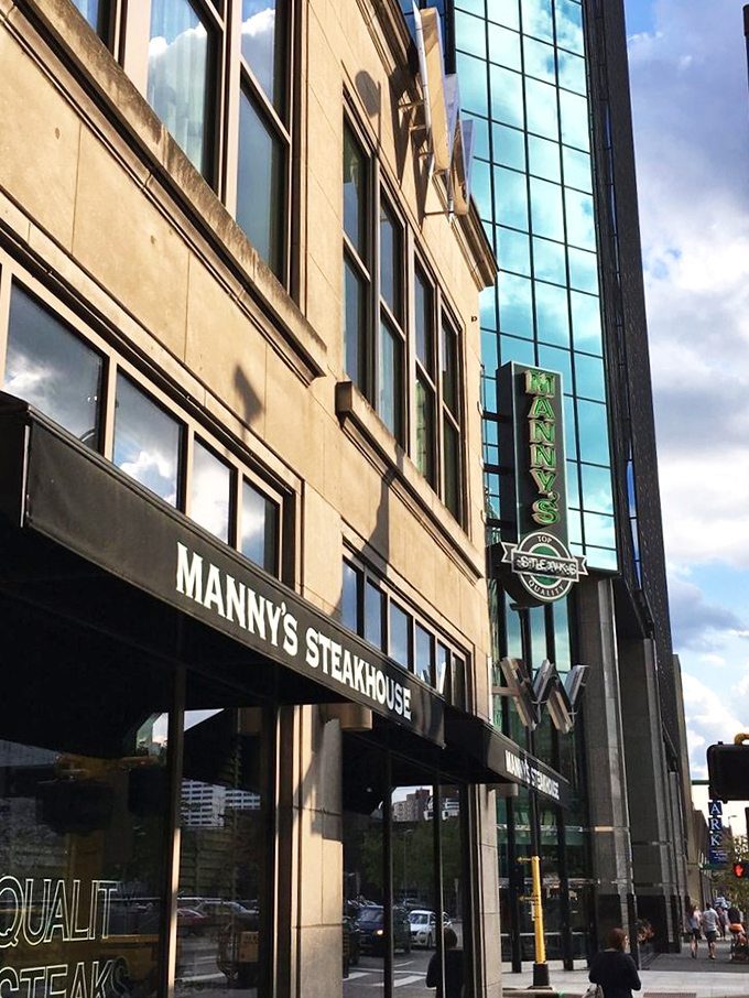 A beacon of beefy bliss! Manny's Steakhouse stands tall in downtown Minneapolis, promising carnivorous delights that'll make your taste buds do a happy dance.