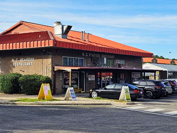 The unassuming exterior of N.C. Seafood Restaurant stands as a beacon for seafood lovers&mdash;architectural flair takes a backseat to what really matters: the food inside.