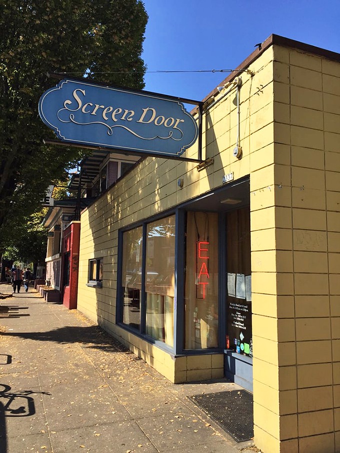 The sunshine-yellow exterior of Screen Door stands out on East Burnside like a beacon of Southern comfort in the Pacific Northwest.