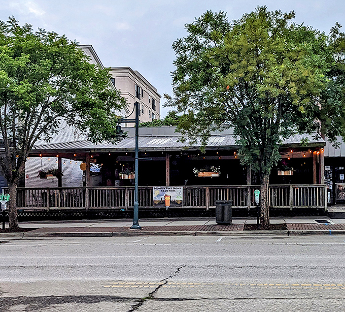 Twilight transforms Pawleys Front Porch into a beacon of burger bliss, with string lights creating that "come on in, the calories are worth it" ambiance.