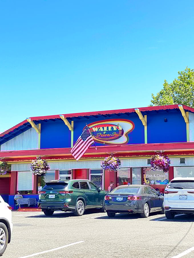 The vibrant red, blue, and yellow exterior of Wally's isn't just eye-catching&mdash;it's a time portal to when drive-ins ruled the American landscape.