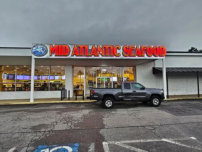 The white brick exterior with its bold red sign is like a lighthouse for hungry seafood lovers navigating Route 1's culinary waters.