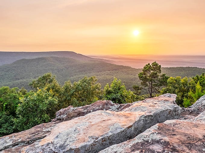 Nature's own watercolor masterpiece unfolds at sunset, painting the Arkansas River Valley in hues that would make even Bob Ross whisper "happy little mountains."