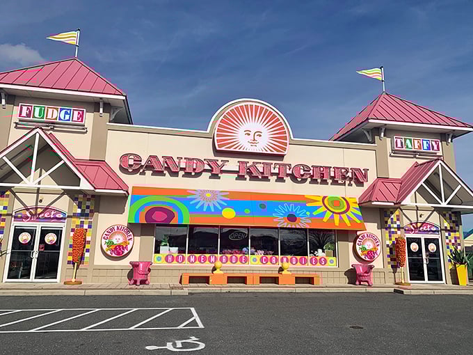 The candy-colored facade of Candy Kitchen beckons like a sugar-fueled mirage on Rehoboth Beach's coastline. Even adults find themselves skipping toward those doors.